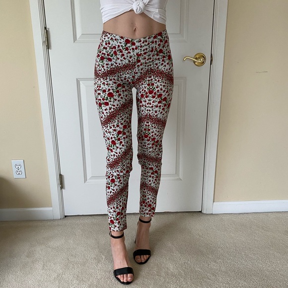 Pants & Jumpsuits | Red Floral Pants Xs | Poshmark